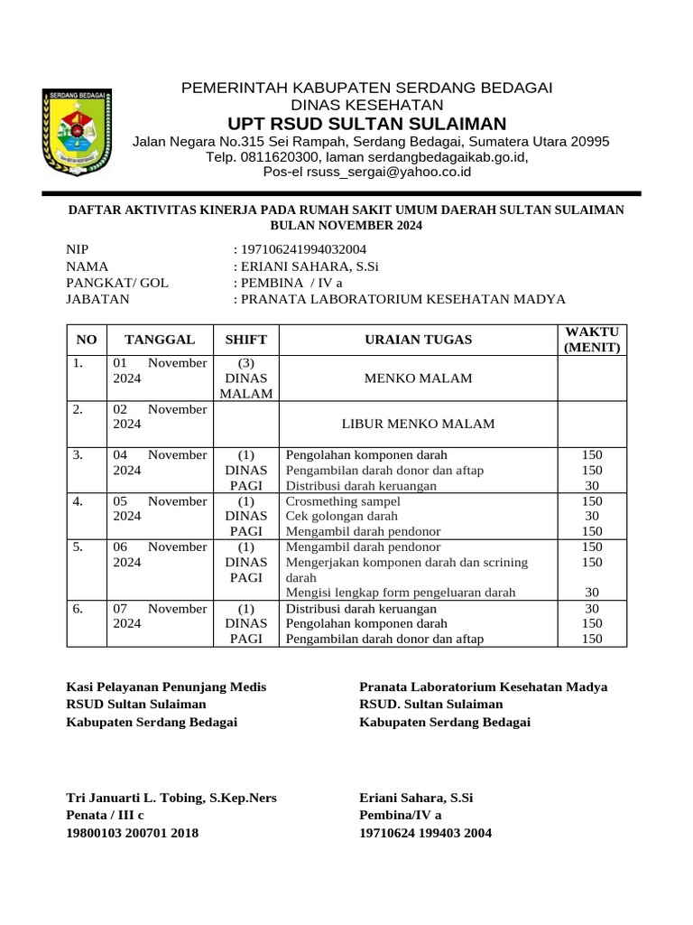 Kinerja Eriani November 2024 | PDF