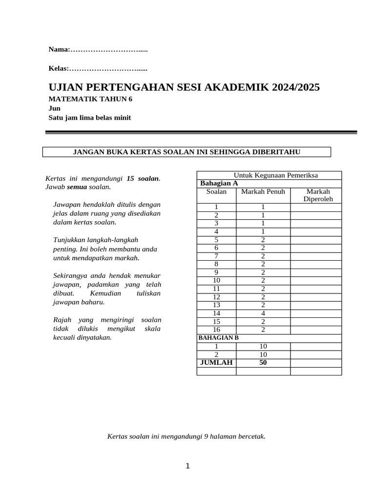 UPSA MATH THN 6 2024 | PDF