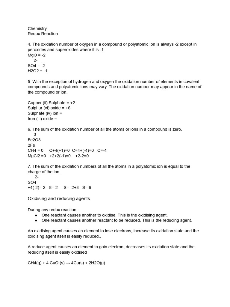 Understanding Redox Reactions and Oxidation Numbers | PDF