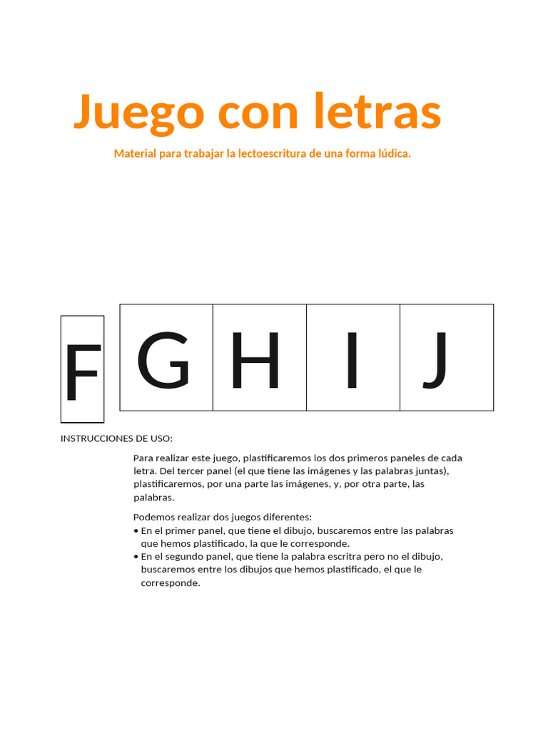 Juego de letras para lectoescritura | PDF