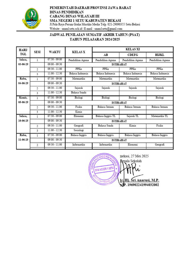 Jadwal Psat 2025 | PDF