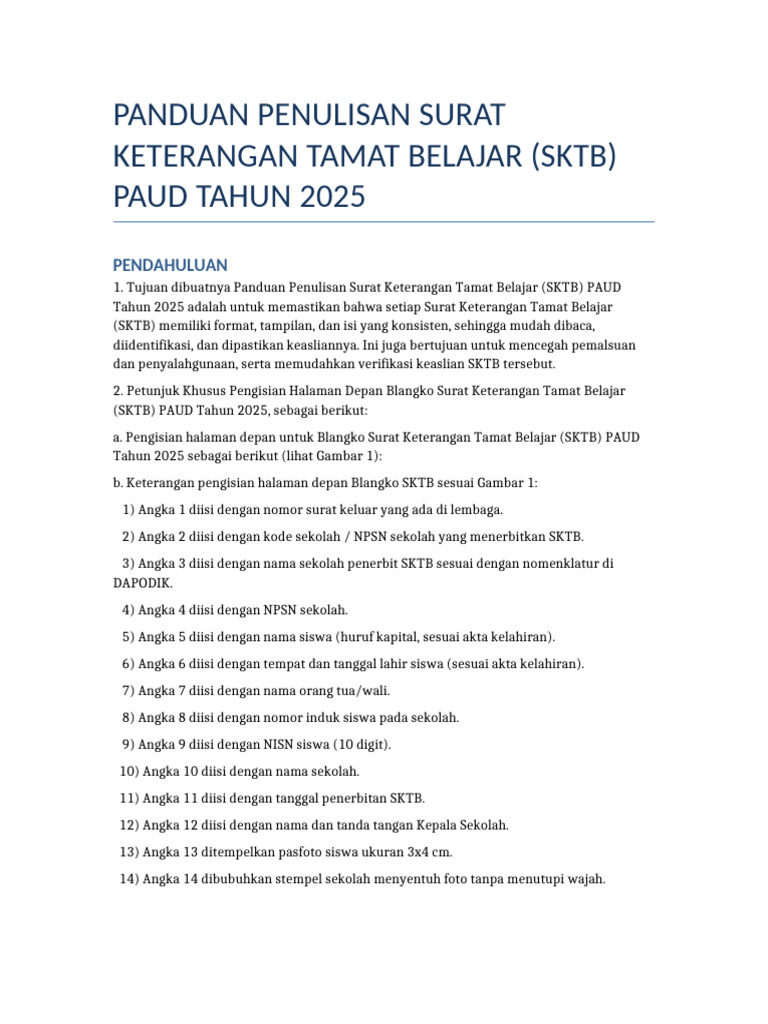 Panduan SKTB Paud Tahun 2025 Rapi | PDF