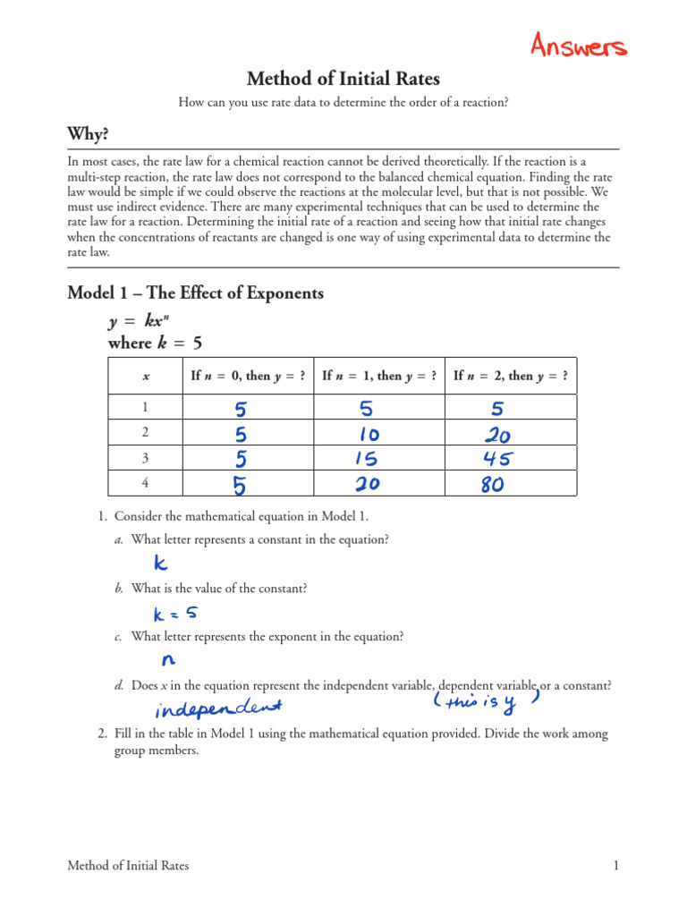 Method of Initial Rates - POGIL | PDF | Reaction Rate | Chemical ...