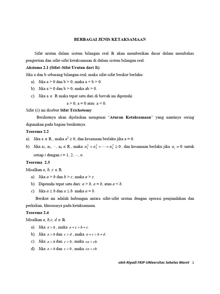 Sifat dan Teorema Ketaksamaan dalam ℝ | PDF