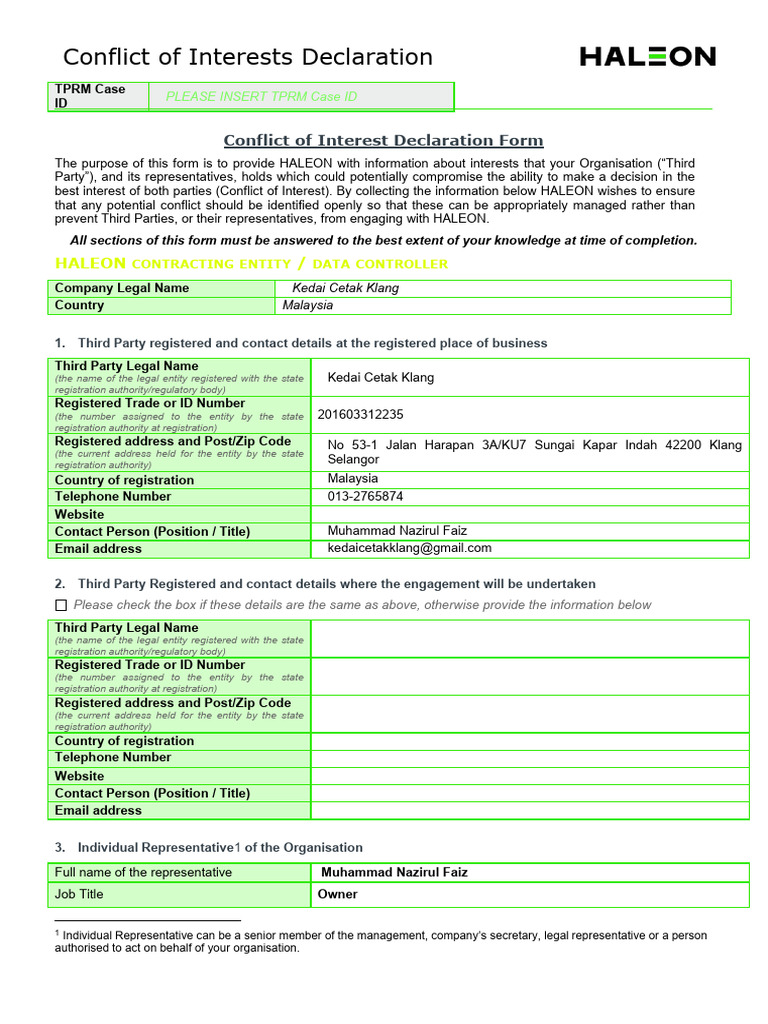 Haleon Conflict of Interest Declaration Form | PDF | Information | Privacy