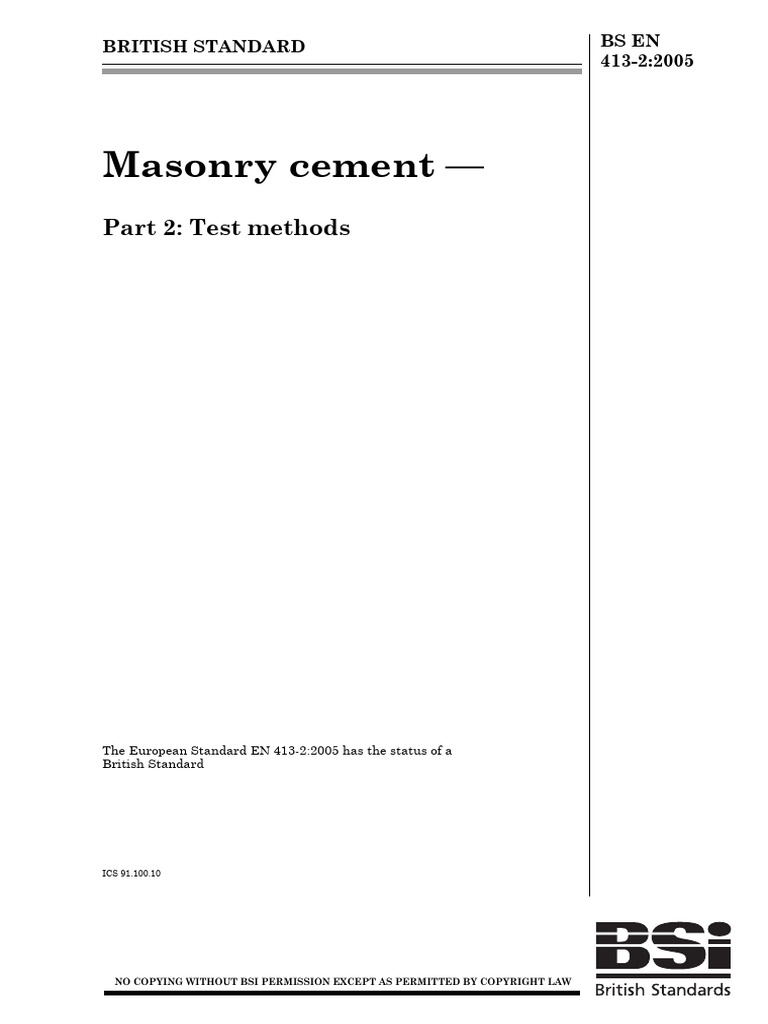 Masonry Cement Test Methods BS EN 413-2 | PDF | Regulation ...
