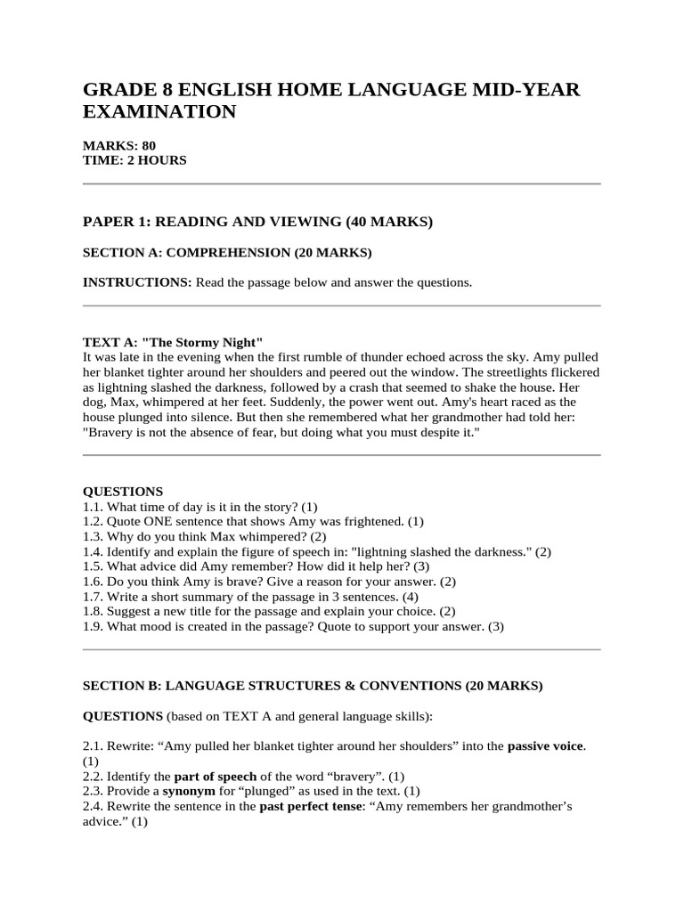 Grade 8 English Home Language Mid | PDF | Subject (Grammar) | Human ...