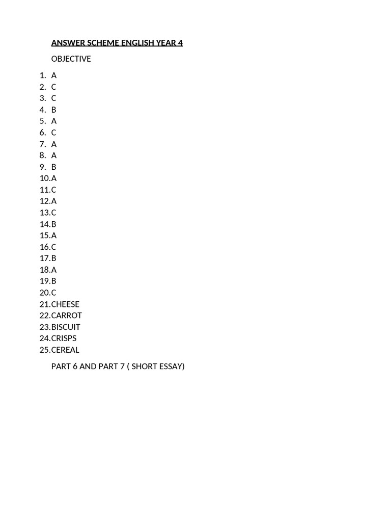 Year 4 English Answer Scheme | PDF