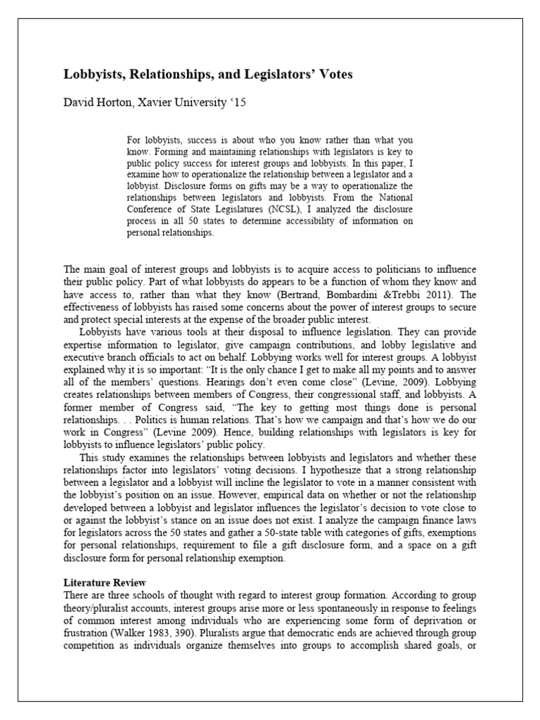 XJOPVOLVI2015 Lobbyists Votesand Relationships | PDF | Lobbying In The ...