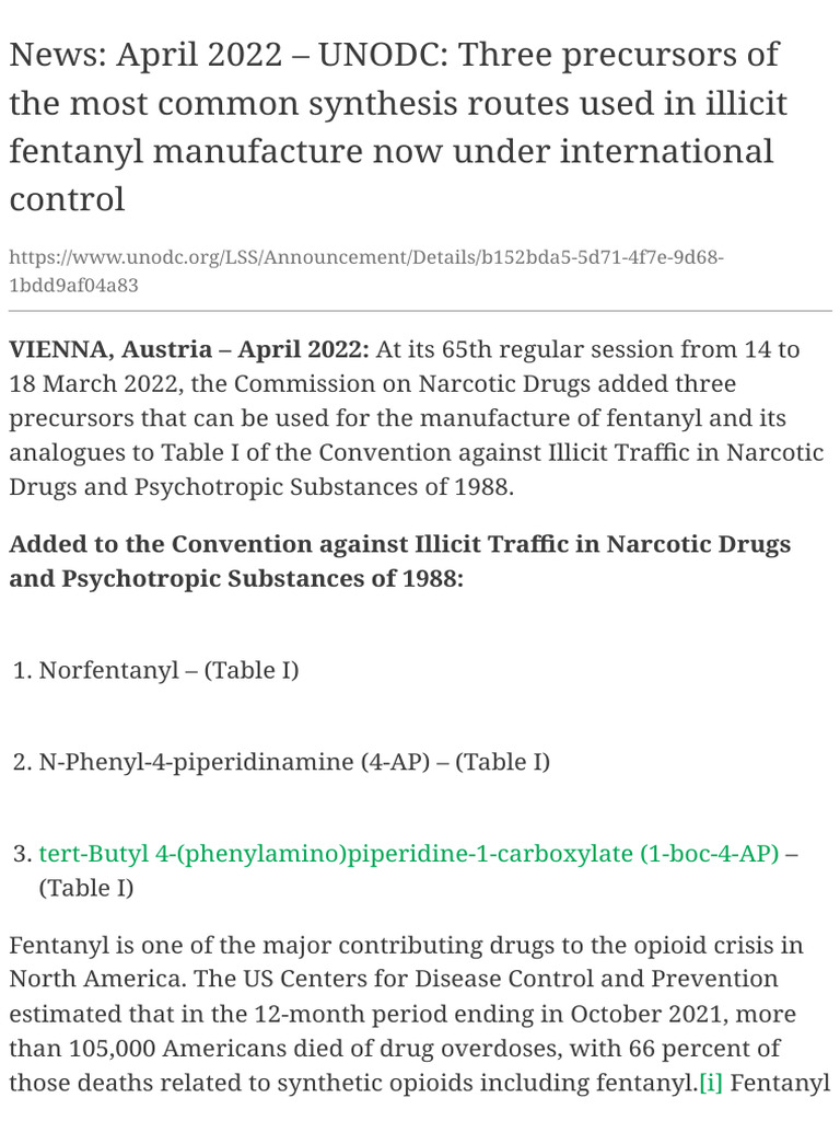 UNODC - Three Precursors of Fentanyl Synthesis PDF | PDF | Fentanyl ...
