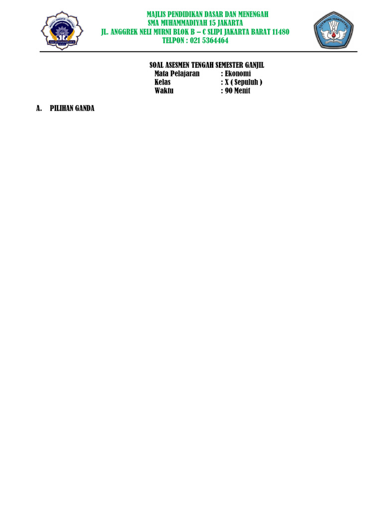 Lembar Soal Ats Ganjil 2024-2025 Kls 10 | PDF
