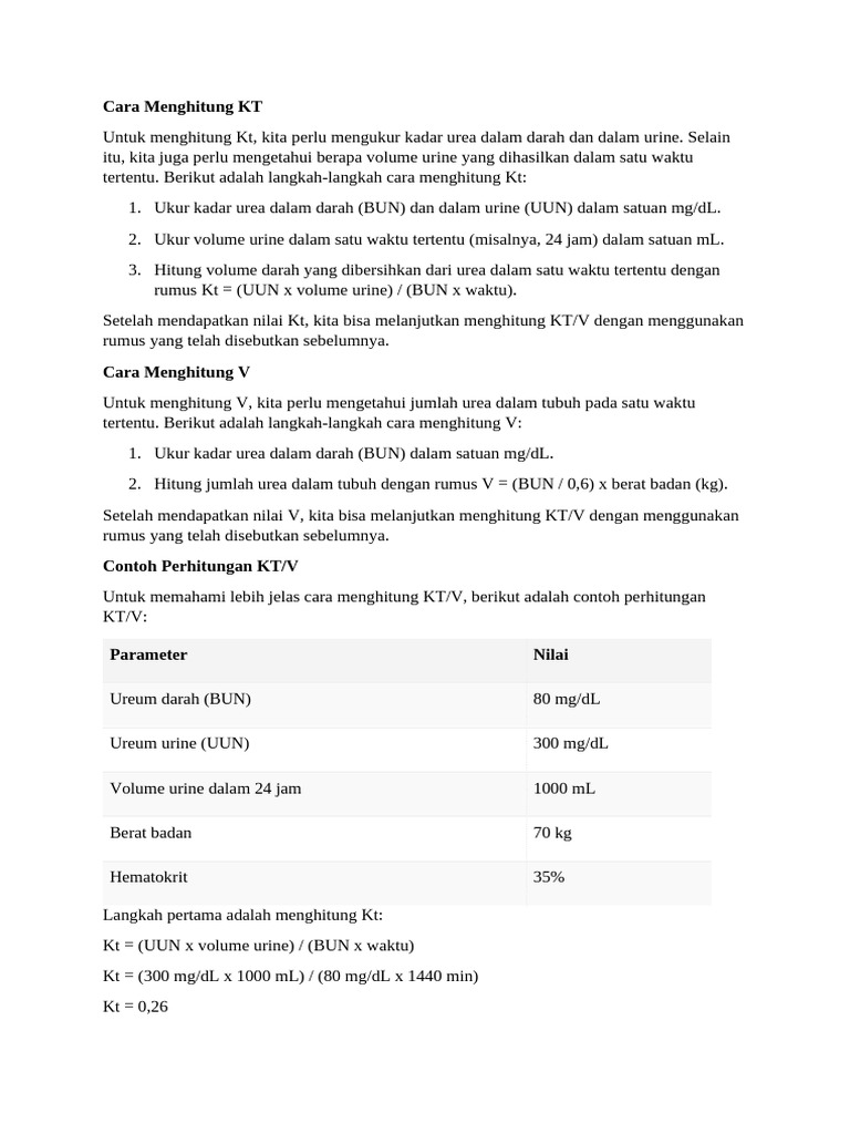 Cara Menghitung KT V | PDF