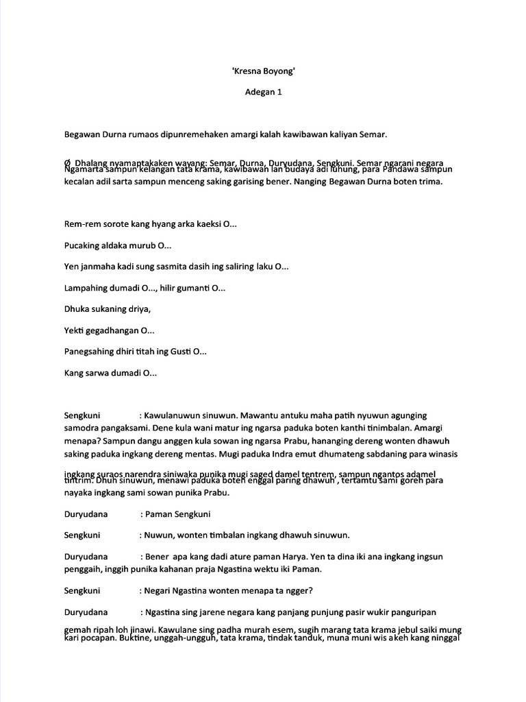 Naskah Kresna Boyong k2 Chyu | PDF