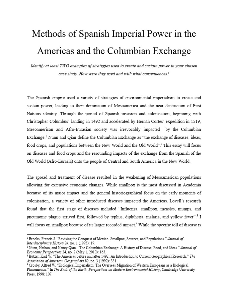 Methods of Spanish Imperial Power in The Americas and The Columbian ...
