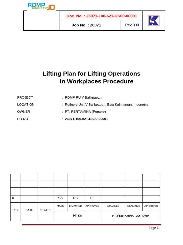 Lifting Plan Procedure Jo RDMP | PDF | Crane (Machine) | Risk