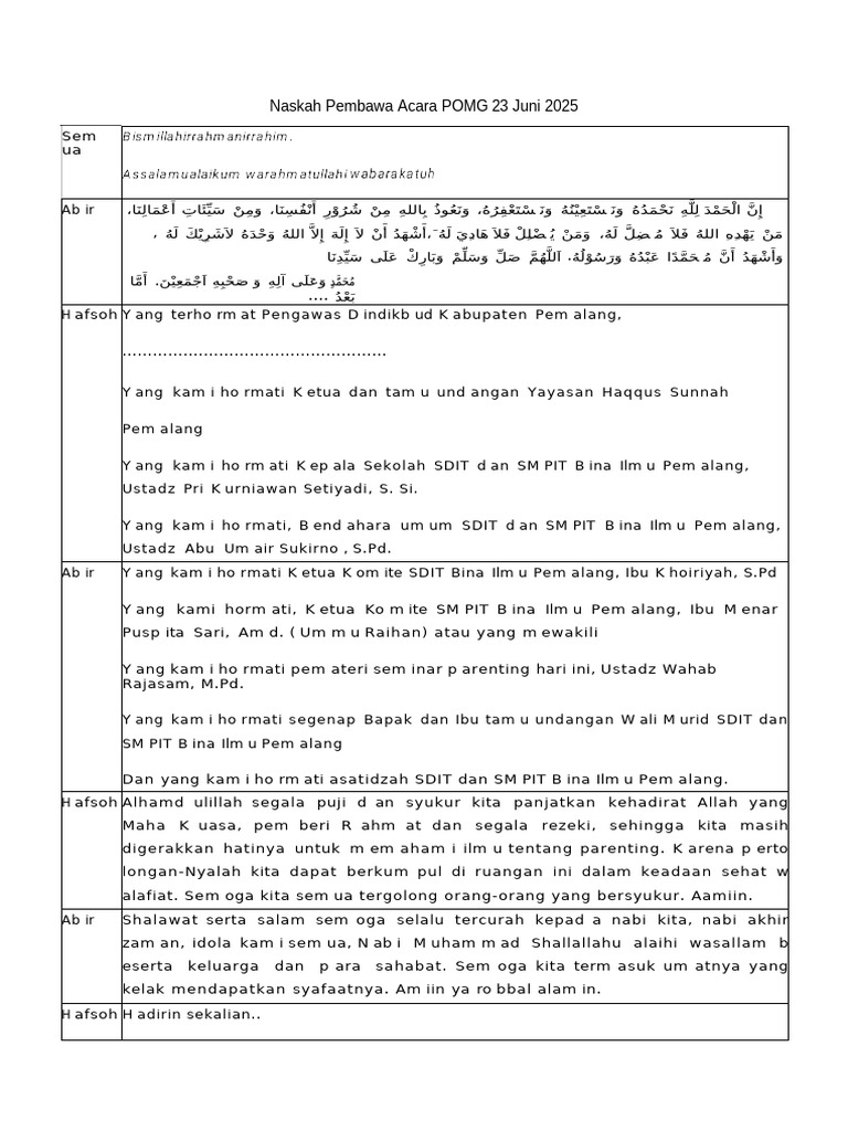 Naskah MC POMG 2025 | PDF