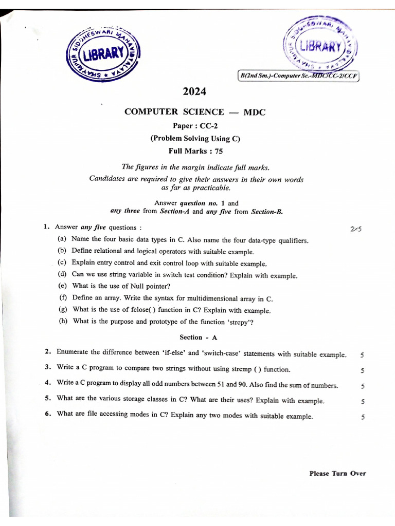 Computer Science Sem-1 CU 2024 | PDF