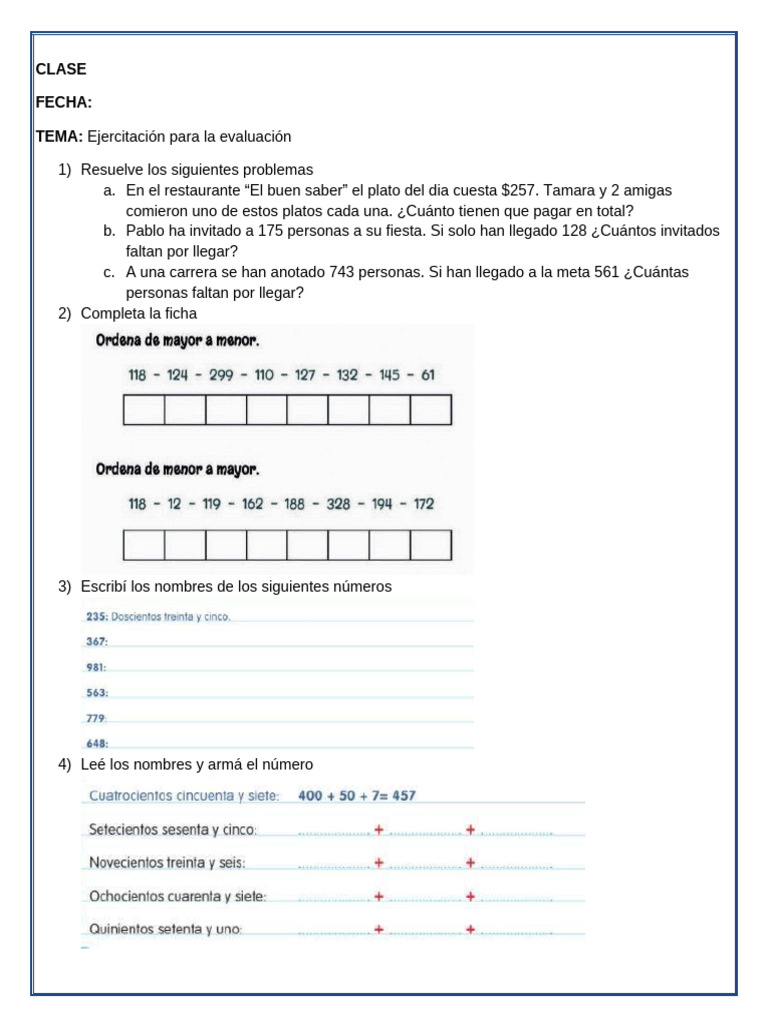 Clase Ejercitacion Mate Evaluac | PDF