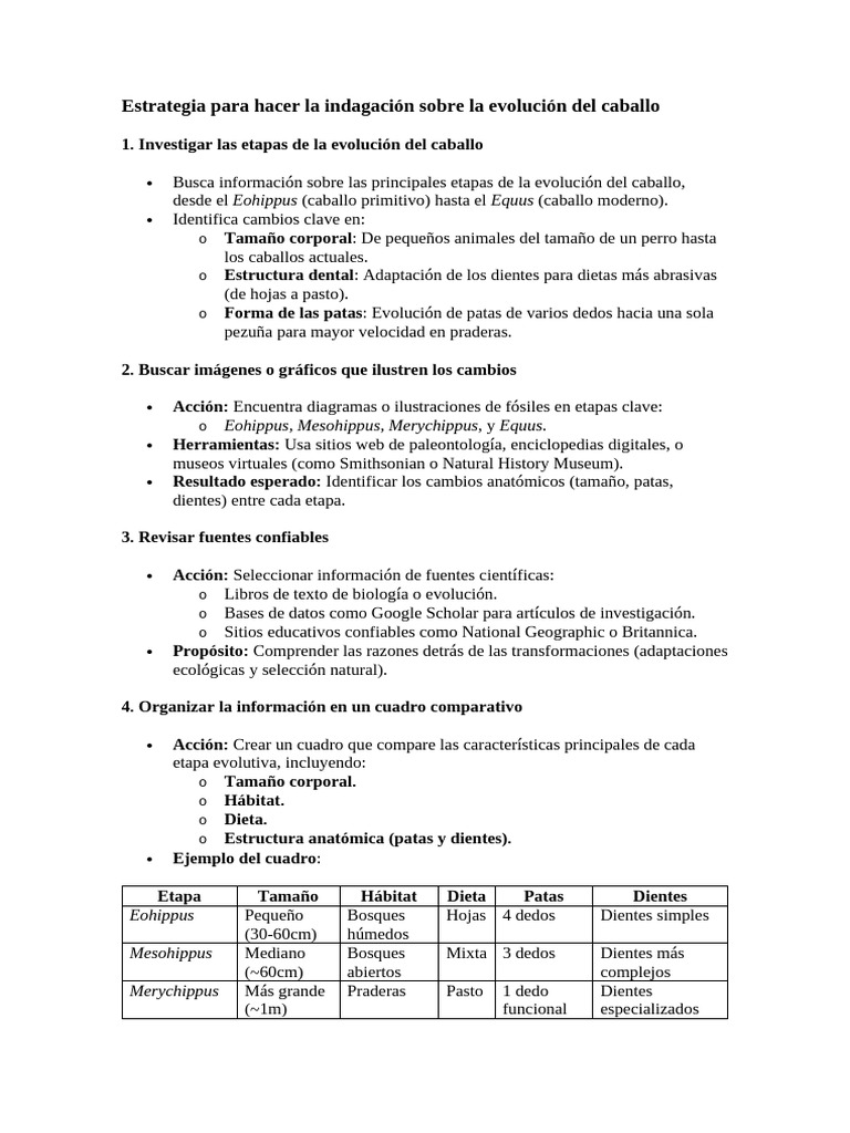 Estrategia para Hacer El Informe | PDF | Evolución | Équidos