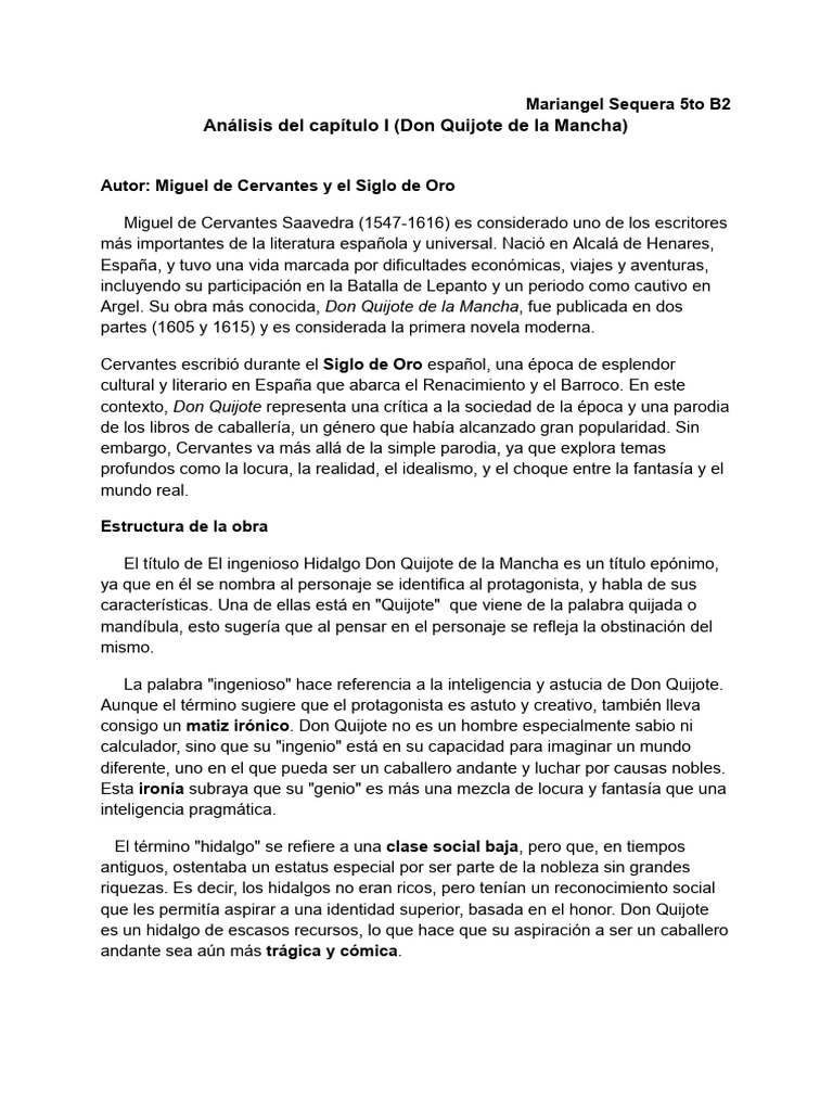 Análisis Dedon Quijote de La Mancha. | PDF | Don Quijote | Miguel De ...