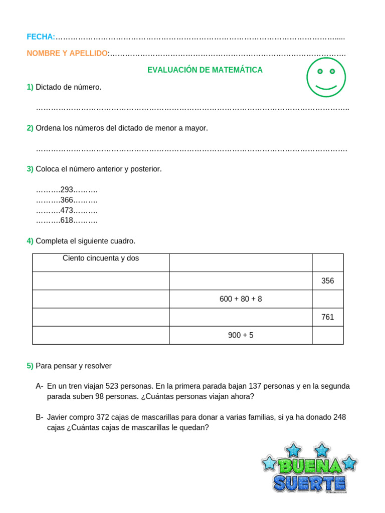 Evaluacion Mate 3ro | PDF
