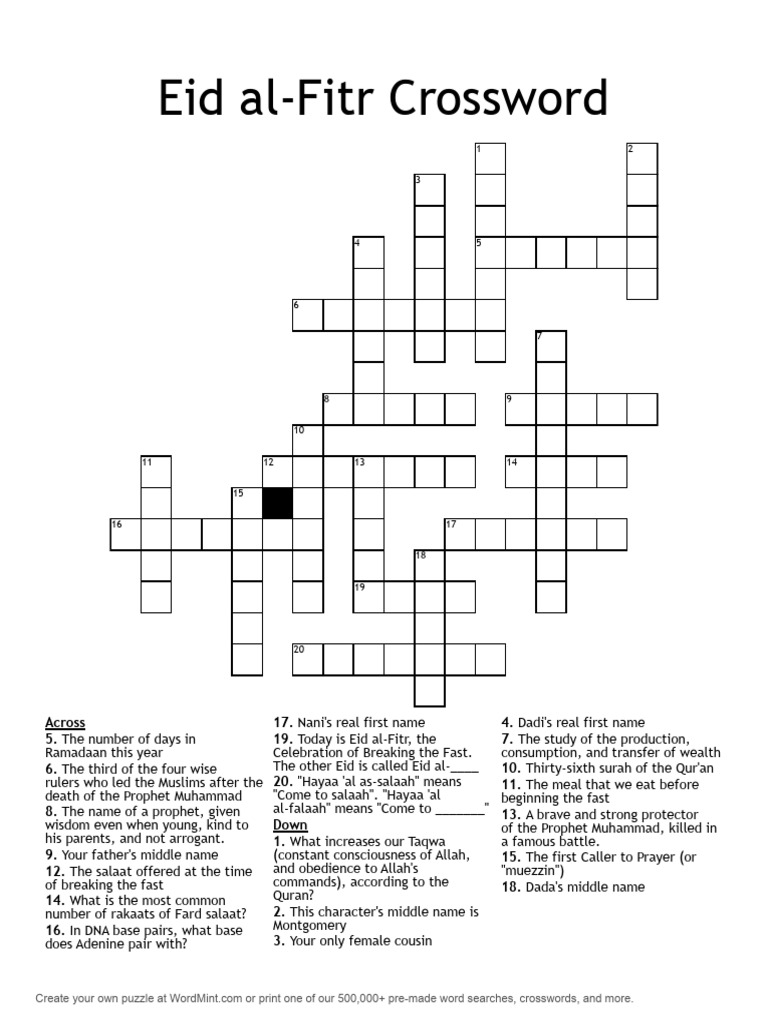 Eid AlFitr Crossword 2623fc 61630222 | PDF | Quran | Islam