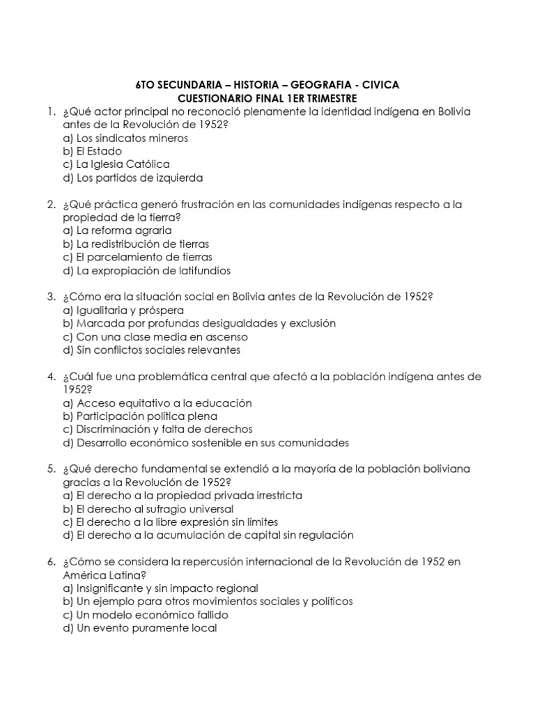 6to Sec. Final | PDF | Guerra Fría | Bolivia
