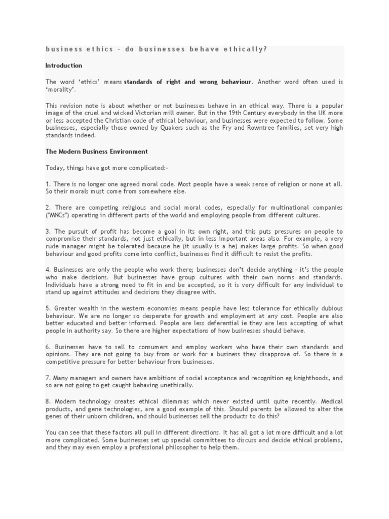 Business Ethics - Do Businesses Behave Ethically? | PDF | Psychometrics ...