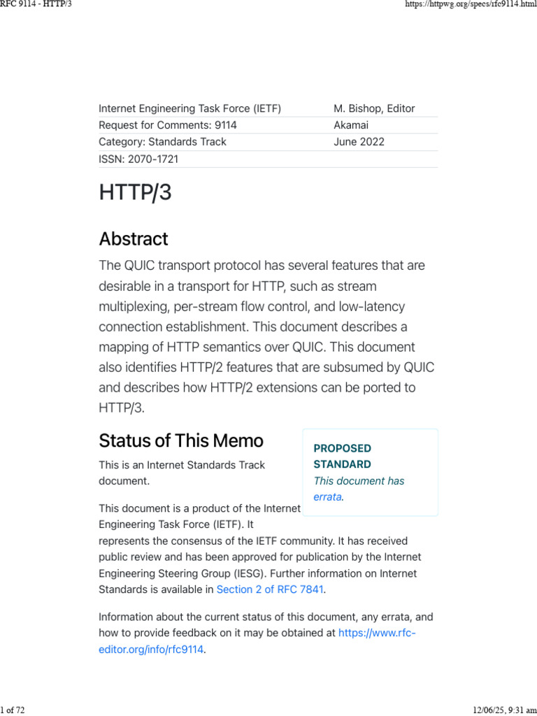 RFC 9114: HTTP/3 Standard Overview | PDF | Port (Computer Networking ...