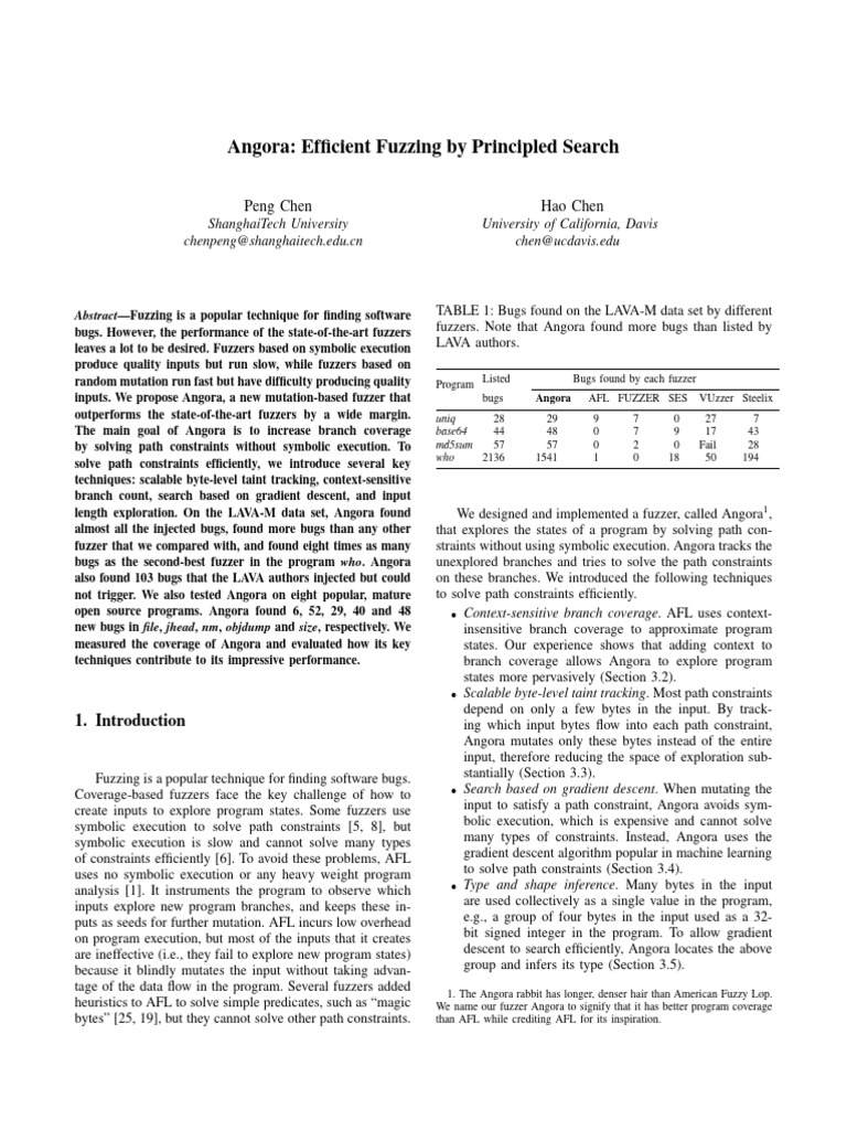 2018-Angora Efficient Fuzzing by Principled Search | PDF | Computer Engineering | Computer ...