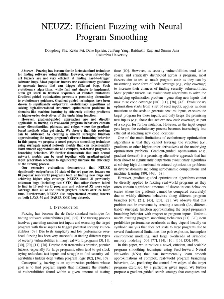2018-NEUZZ Efficient Fuzzing With Neural Program Smoothing | PDF | Mathematical Optimization ...