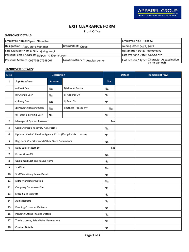 Exit Clearance Form Front Office - April 2024 4 | PDF | Business