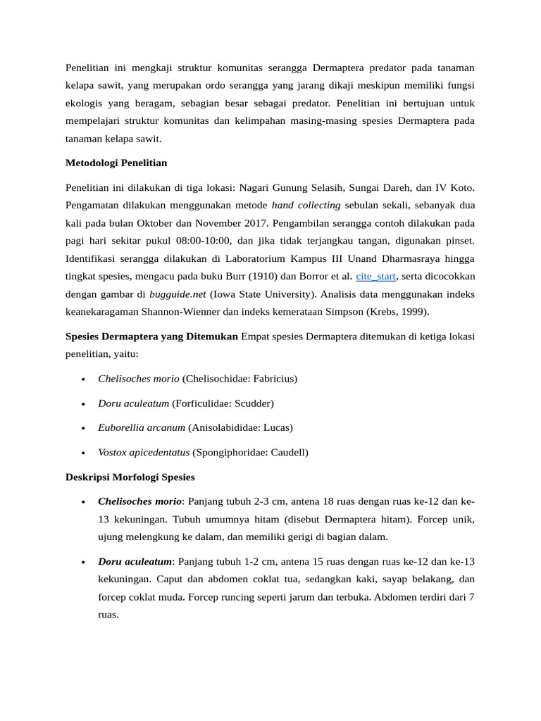 Penelitian Ini Mengkaji Struktur Komunitas Serangga Dermaptera Predator Pada Tanaman Kelapa ...