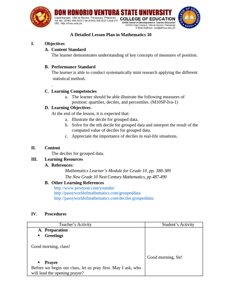 A Detailed Lesson Plan in Mathematics 10 Demo DLP | PDF | Distance ...