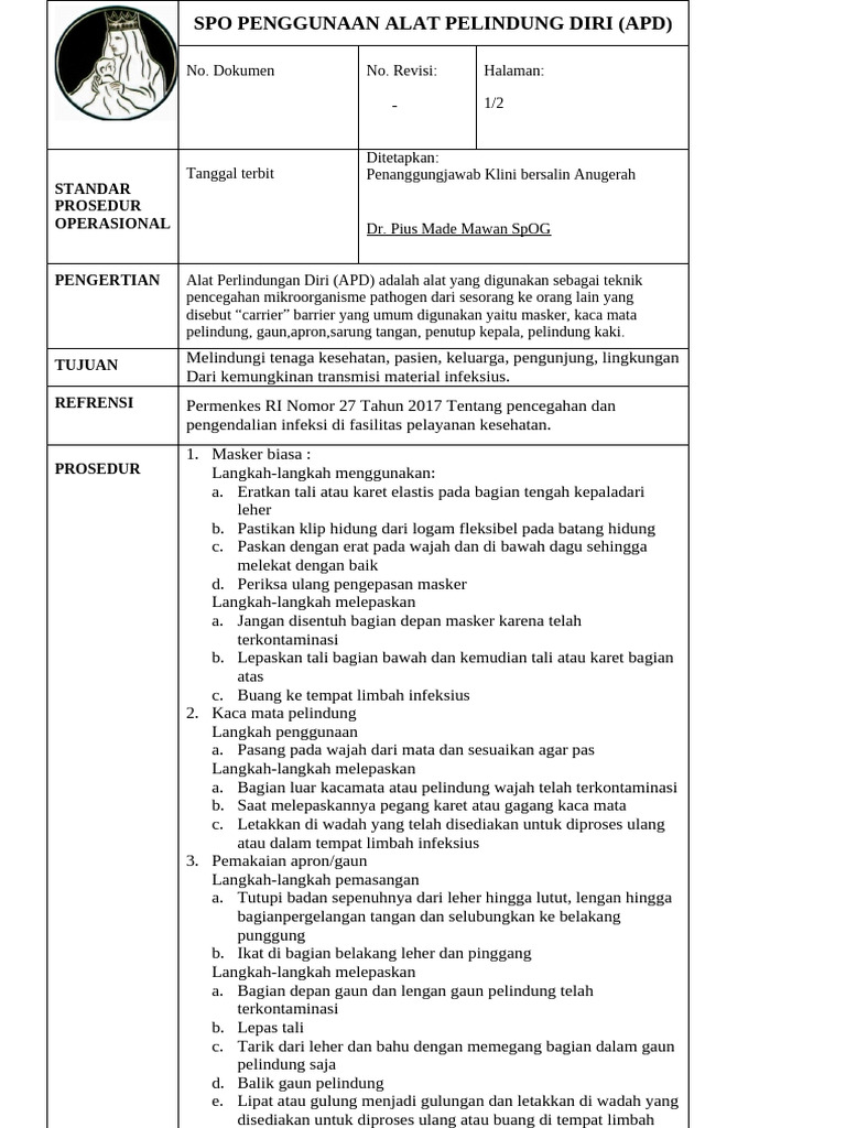 Spo Penggunaan Apd | PDF