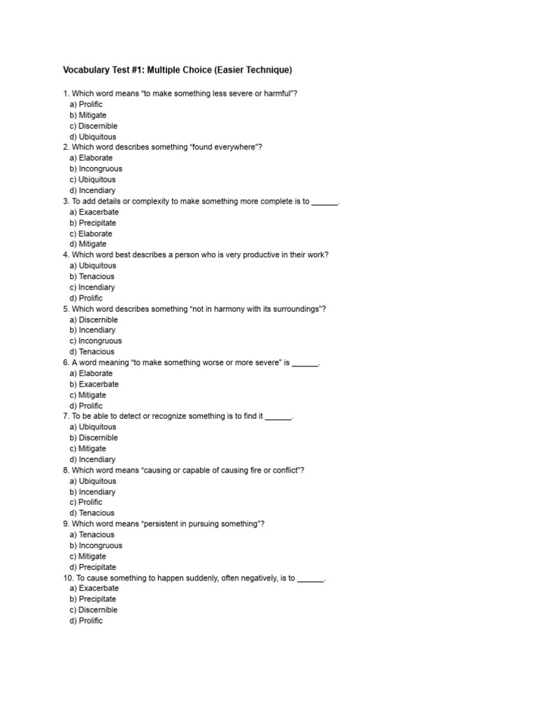 Vocabulary Test | PDF
