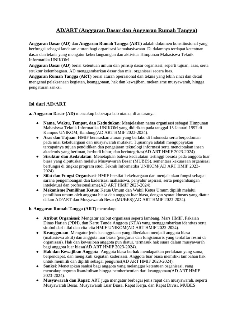 AD/ART Himpunan Mahasiswa Teknik Informatika | PDF