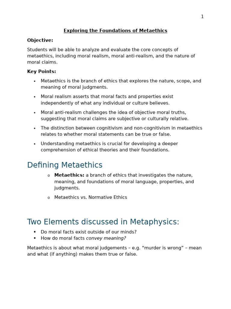 Exploring The Foundations of Metaethics - Student | PDF | Metaphysics | Metaphilosophy