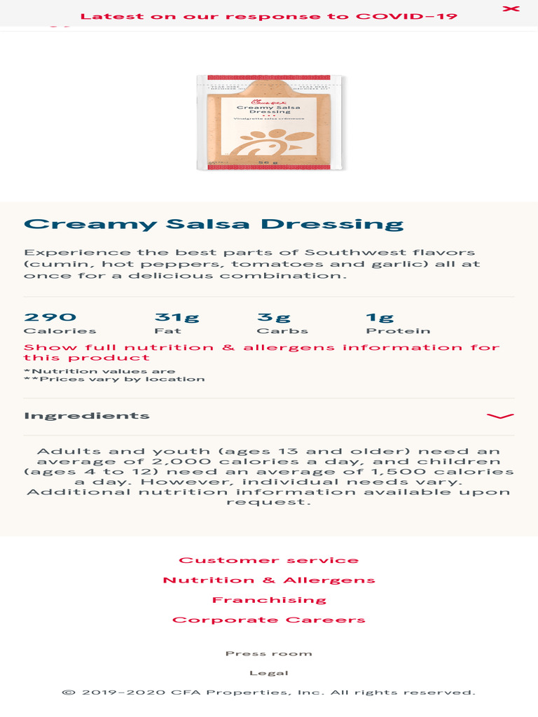 Creamy Salsa Dressing Chick-fil-A Canada | PDF