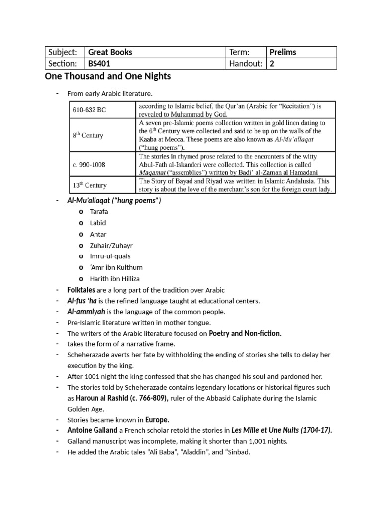 Great Books Prelims Reviewer Handout 2 | PDF