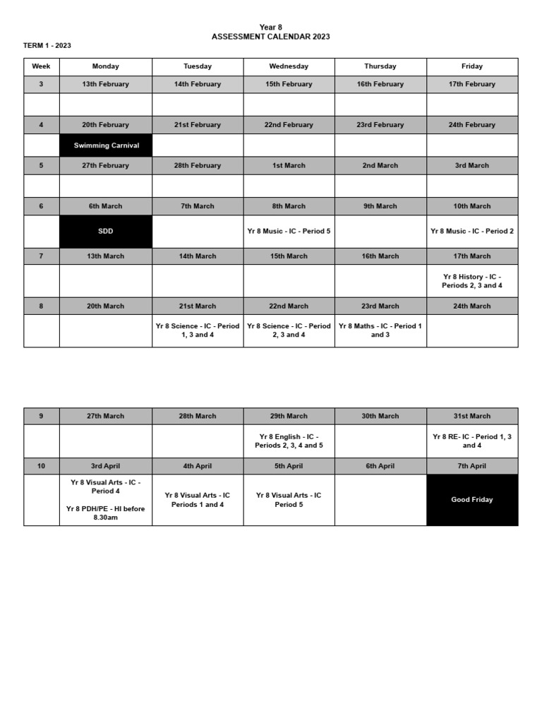 Year 8 Assessment Calendar 2023 | PDF | Military Operations