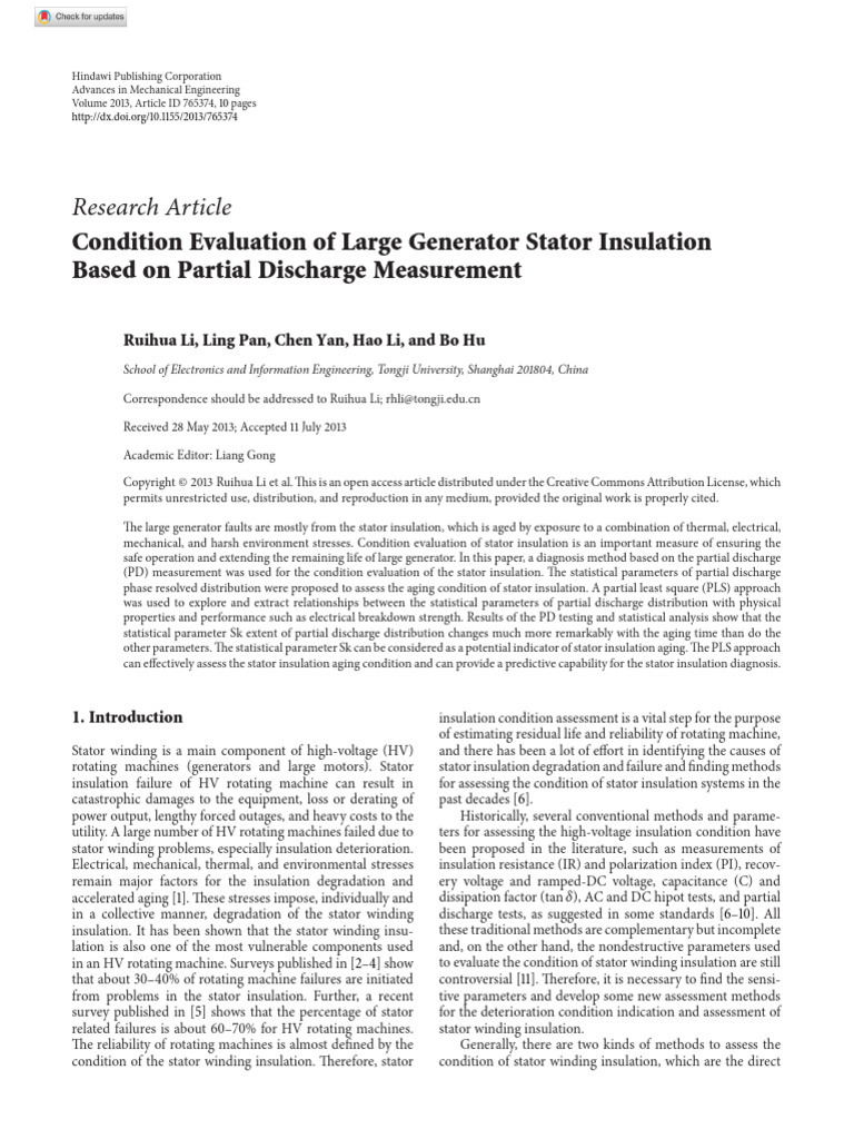 Li Et Al 2013 Condition Evaluation of Large Generator Stator Insulation ...