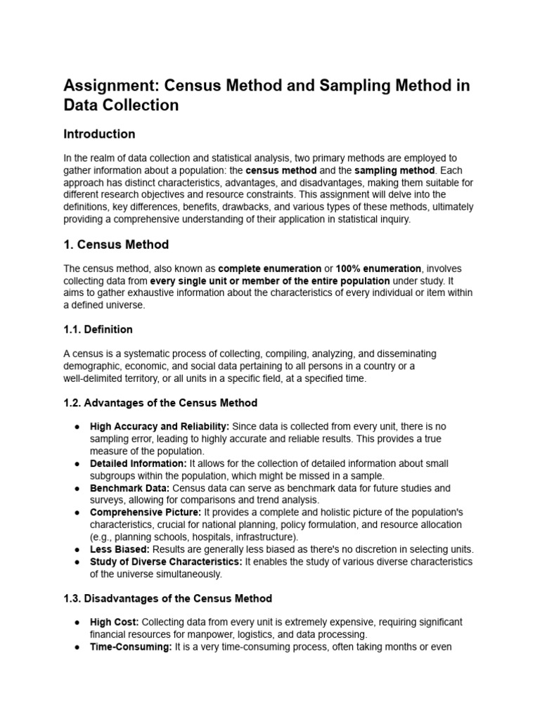 Make A Assignment On Topic Census Method and Sampl... | PDF | Sampling ...