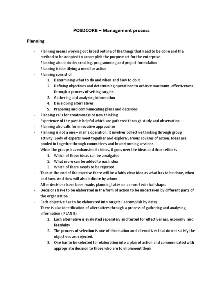 POSDCORB - Management Process: Planning | PDF | Goal | Leadership