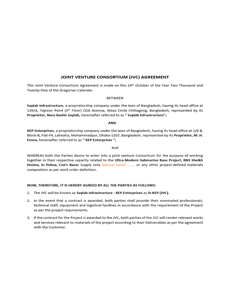 Poly Technologies Inc JV Agreement KEP To Saylab | PDF | Economies ...