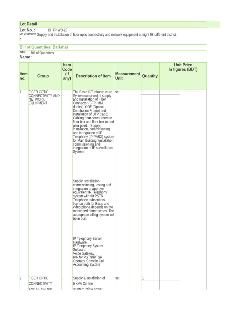 Section6 - Bill of Quantities583125 | PDF | Telephony | Voice Over Ip