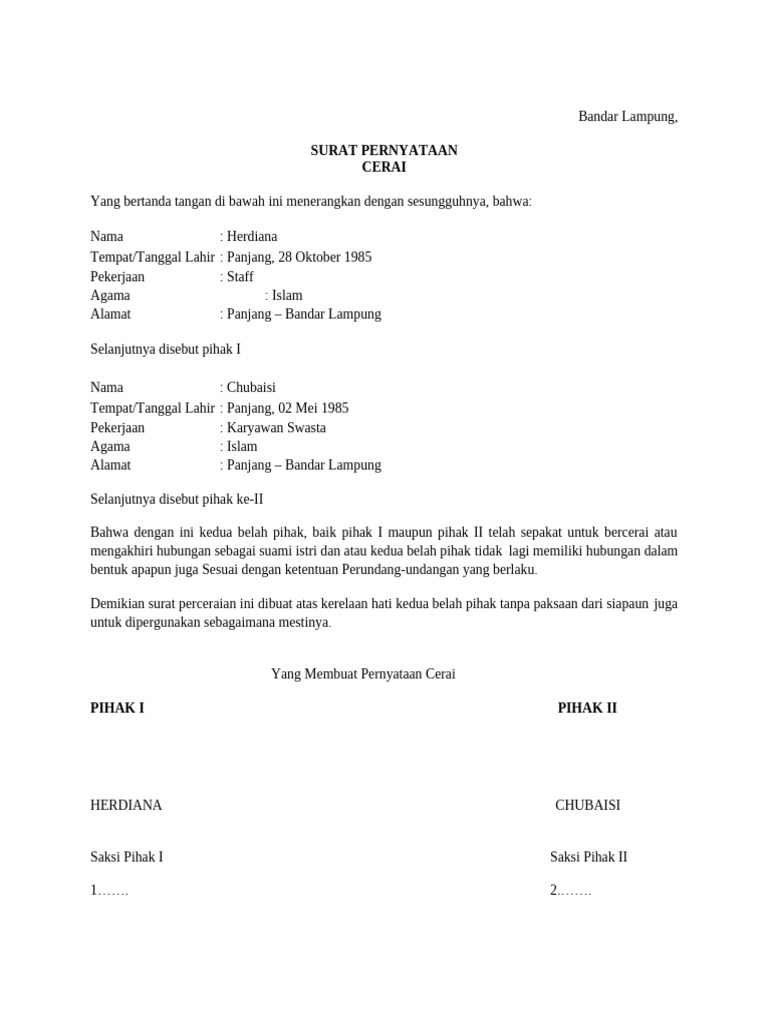 Contoh Surat Cerai | PDF