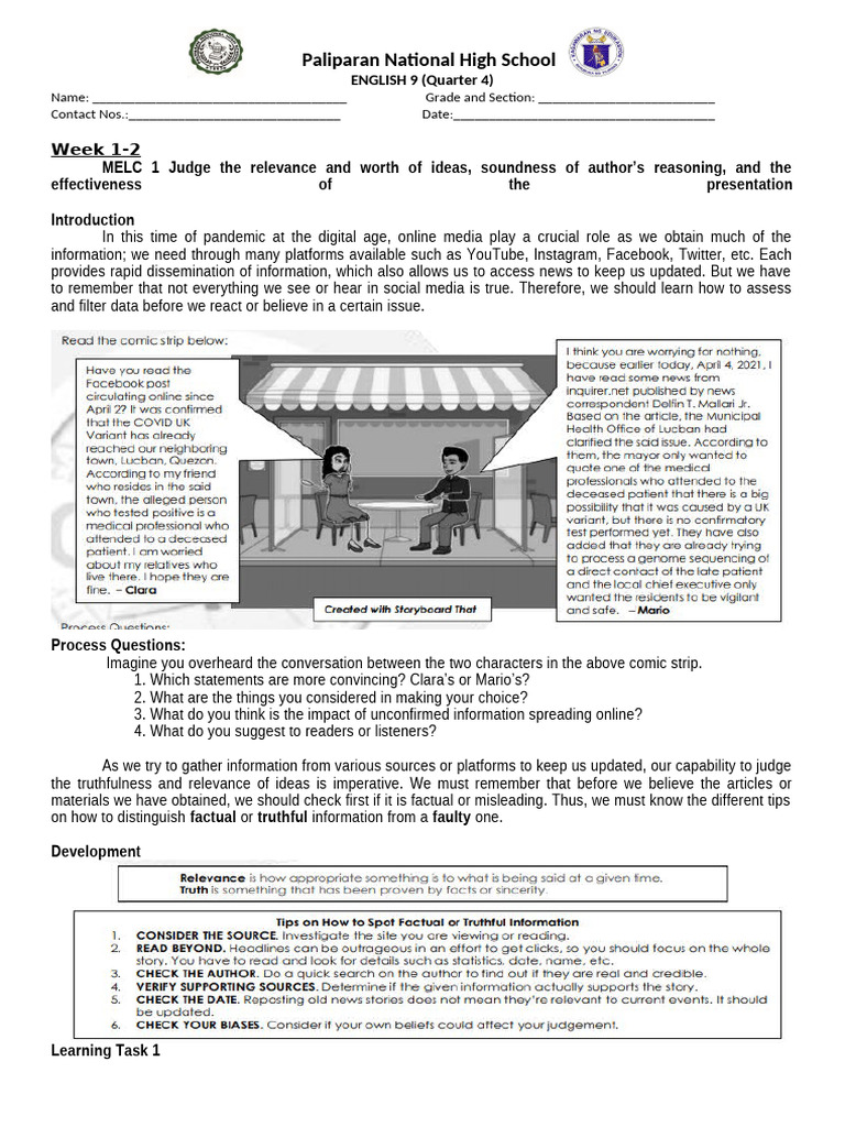 LAS ENGLISH G9 Quarter 4 MELC 1-2 Week 1-8 | PDF | Teenage Pregnancy | Pregnancy