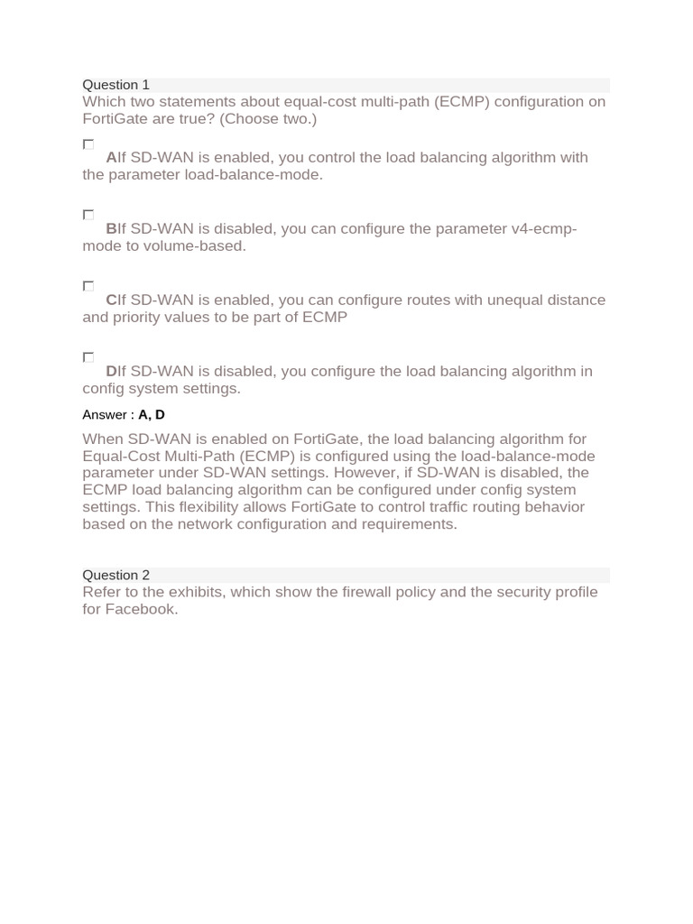 Sample Questions Fortinet FCP - FGT - AD-7.4 FCP - FortiGate 7.4 ...