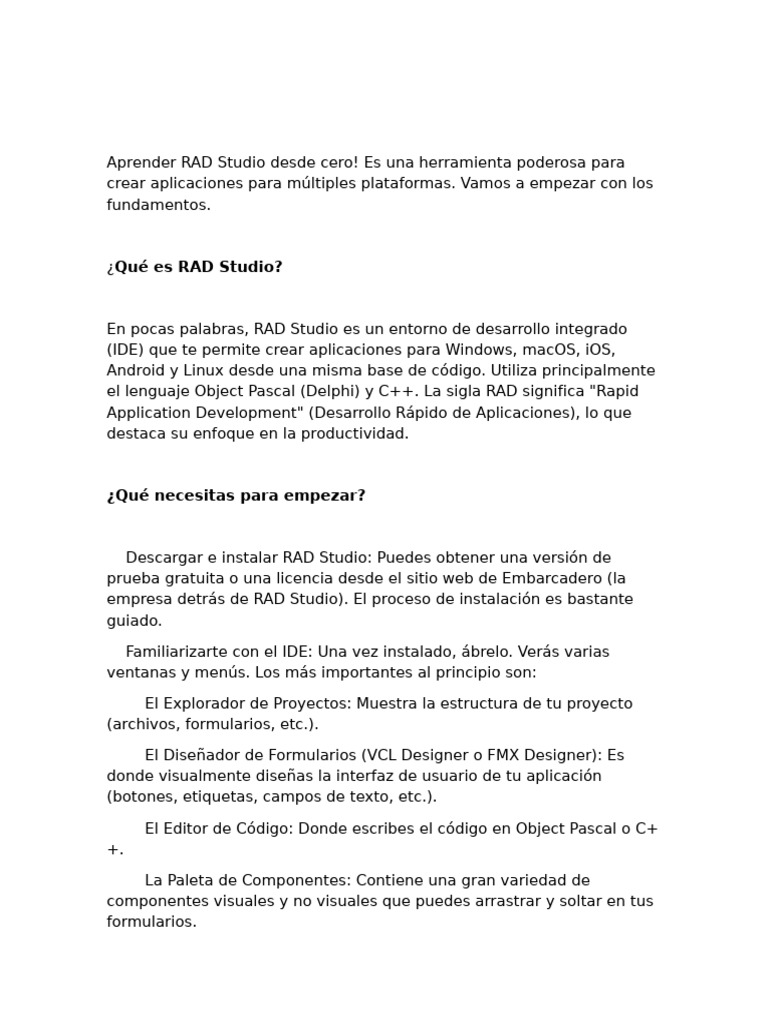 Aprender RAD Studio | PDF | Entorno de desarrollo integrado | Informática